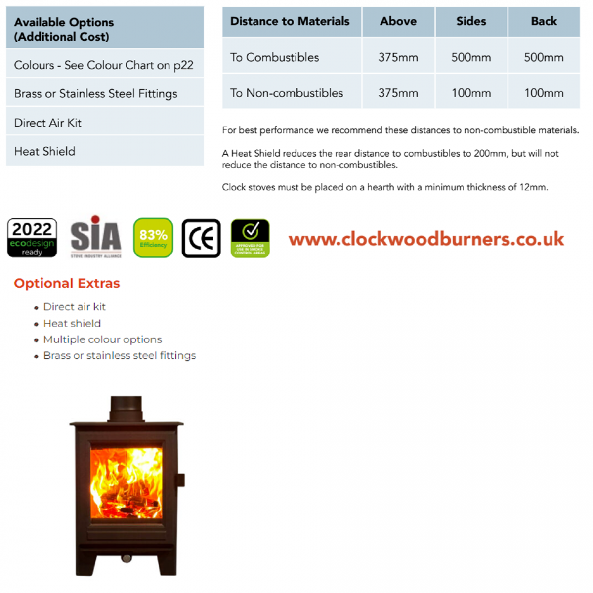 Sudbury Compact wood free standing stove 5kW - Comfort Line Ireland